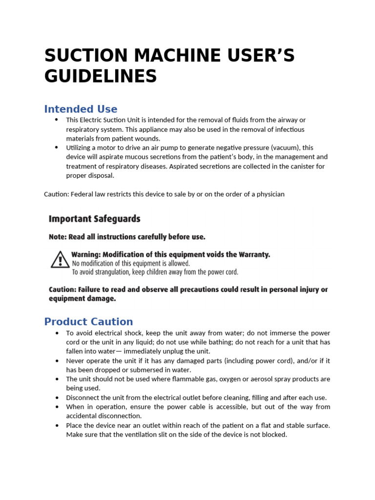 Suction Machine User Guidelines | PDF