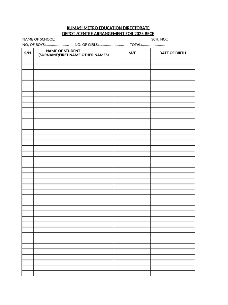 2025 BECE Depot Arrangement Guide | PDF