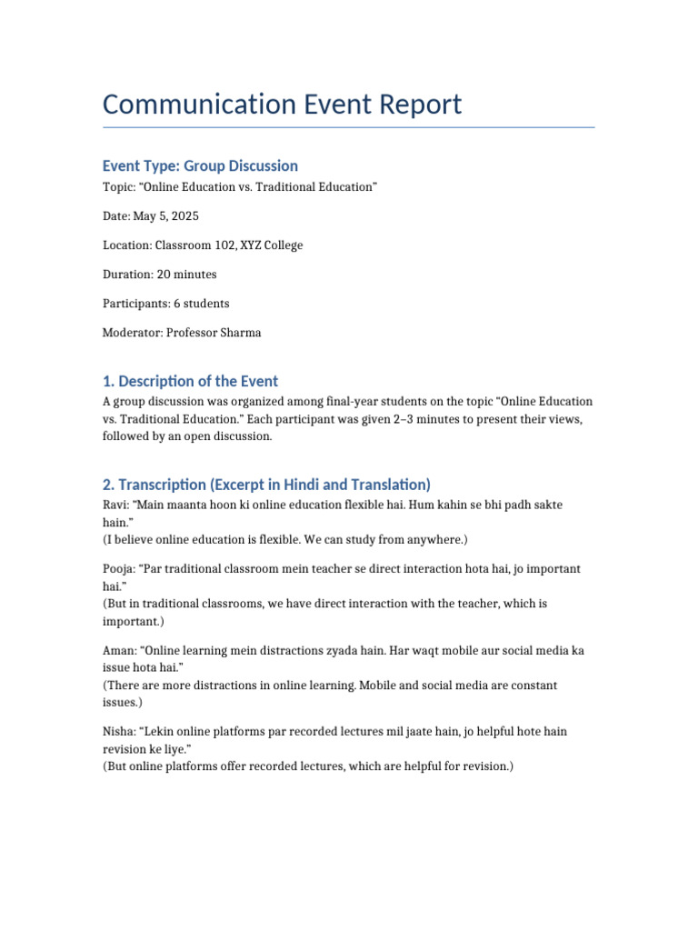 Communication Event Report | PDF | Communication | Learning