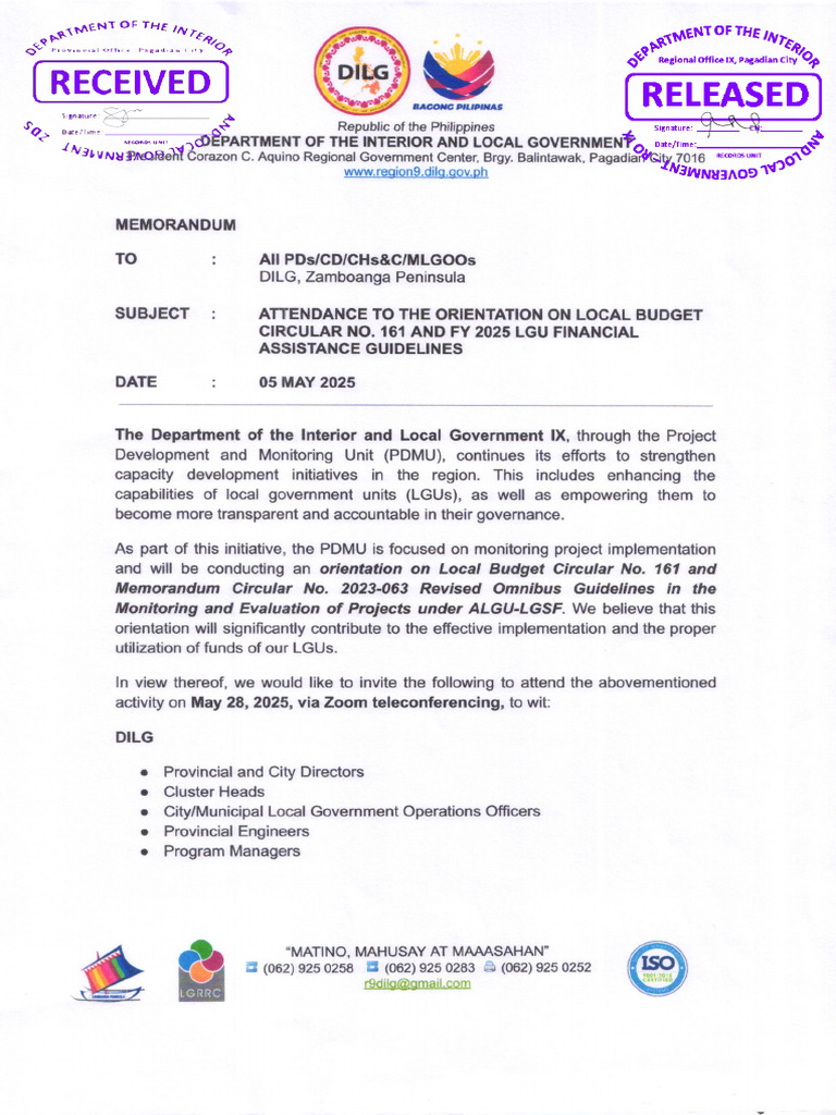 r09-2025-05!06!039 All Fous Attendance Orientation LBC No 161 | PDF