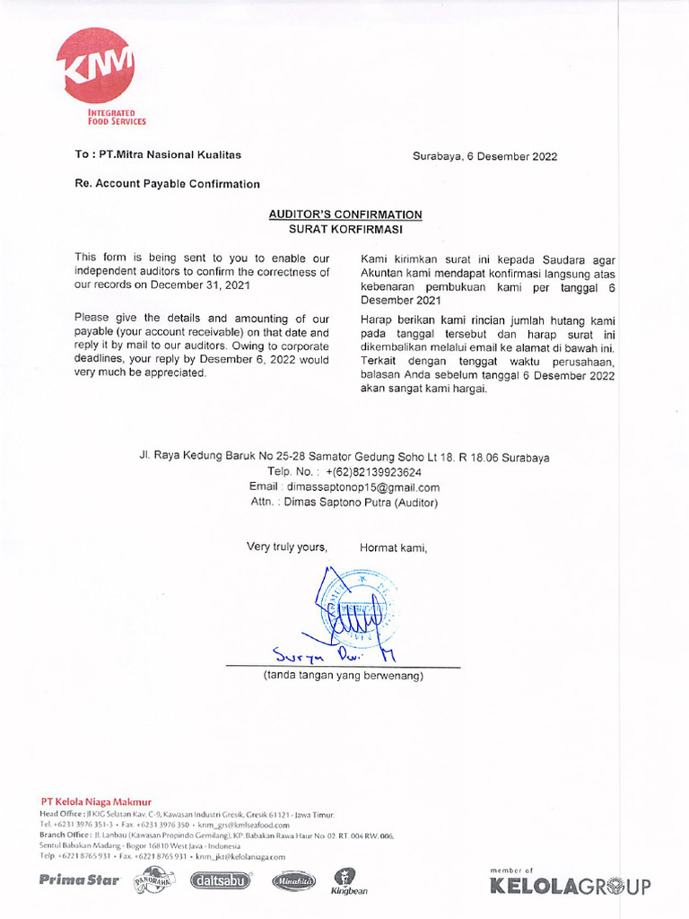 Surat Konfirmasi Audit | PDF