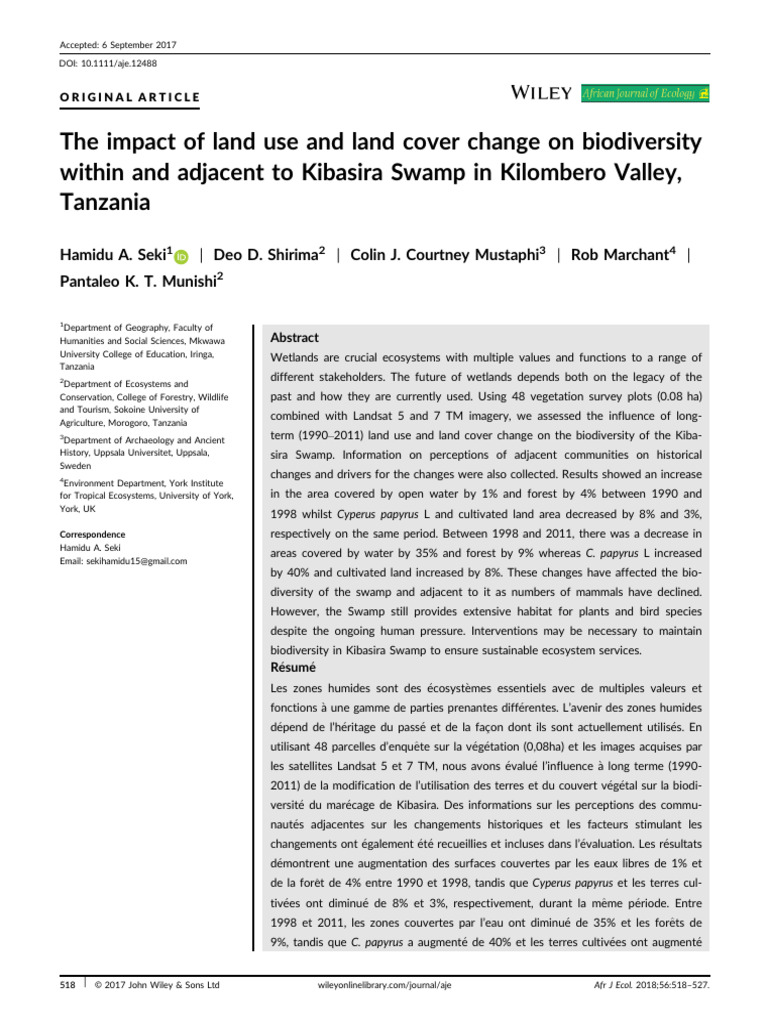 African Journal of Ecology - 2017 - Seki - The Impact of Land Use and ...