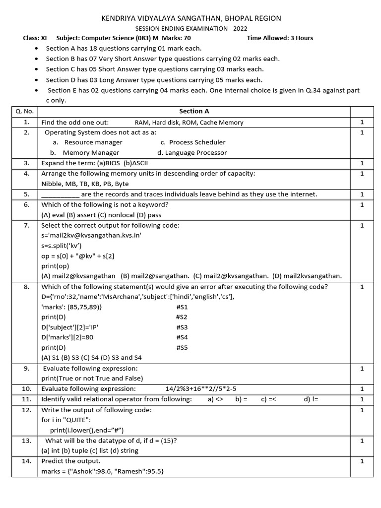 Agni Practice Paper XI CS | PDF | Byte | Office Equipment