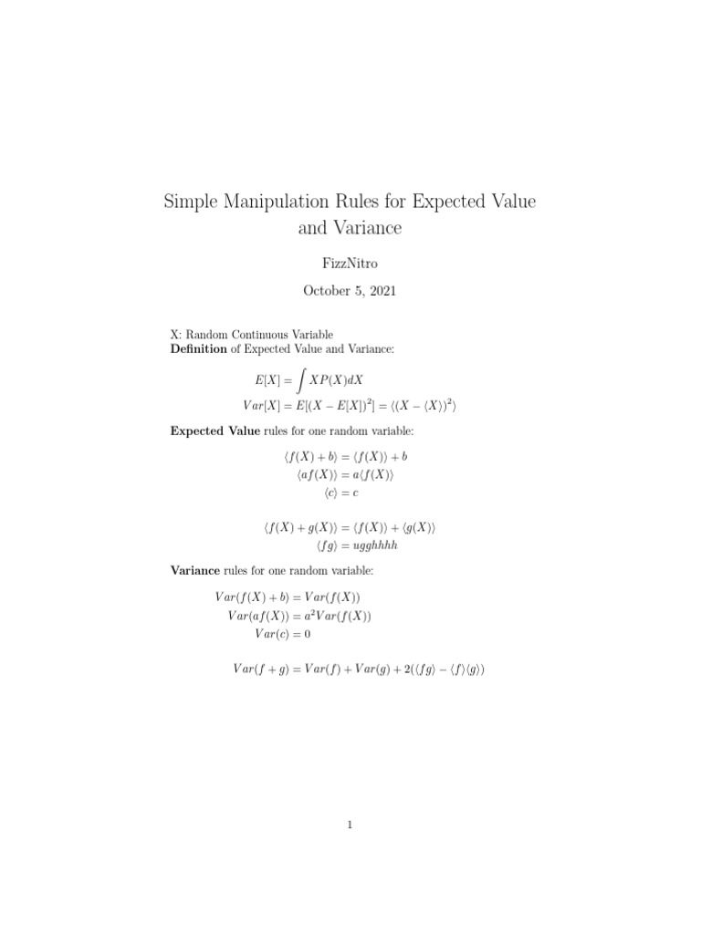 Simple Manipulation Rules For Expected Value and Variance | PDF