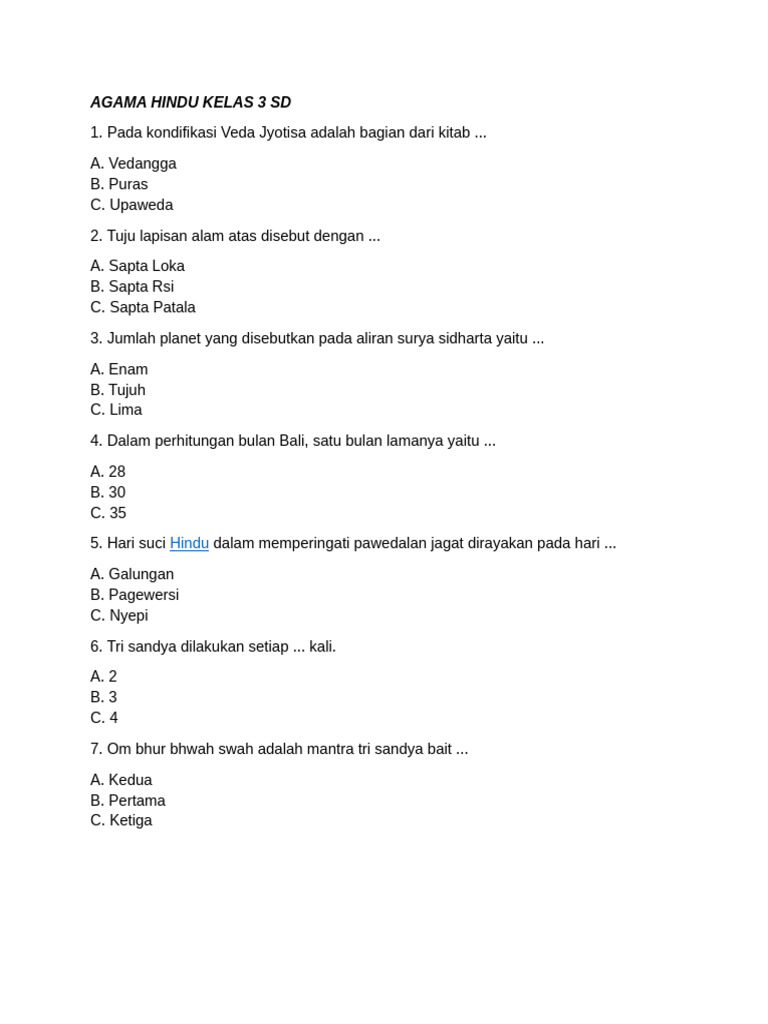Soal Agama, Bhs Bali Dan Ipas 2025 | PDF