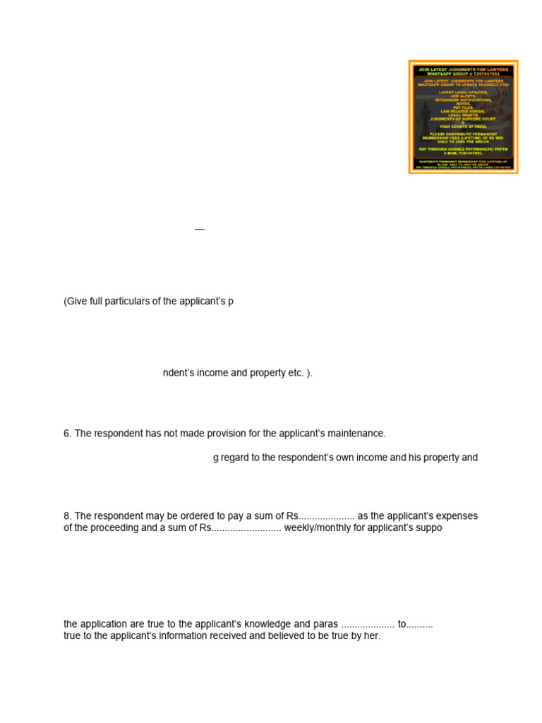 Format Application For Alimony Pendente Lite-1 | PDF | Alimony | Chess ...