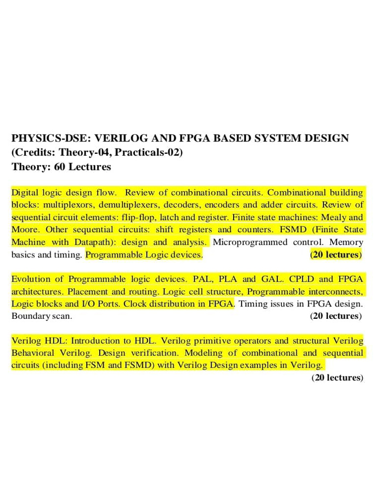 Verilog and FPGA Based SystemDesign | PDF