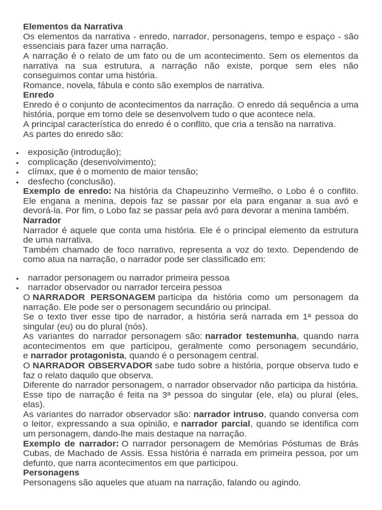 Elementos Da Narrativa | PDF | Narrativa | Novela