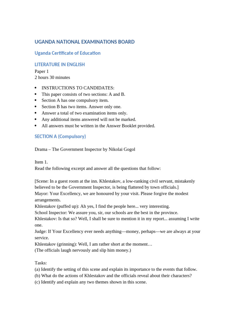 Literature Exam Guide for Teachers | PDF