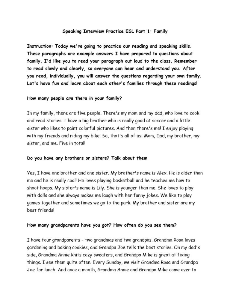 Family Interview Practice ESL Guide | PDF | Grandparent