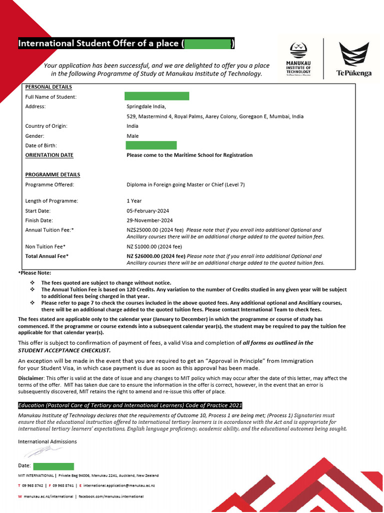 Chief Mates - Offer Letter - Sample | PDF | Fee | Postgraduate Education