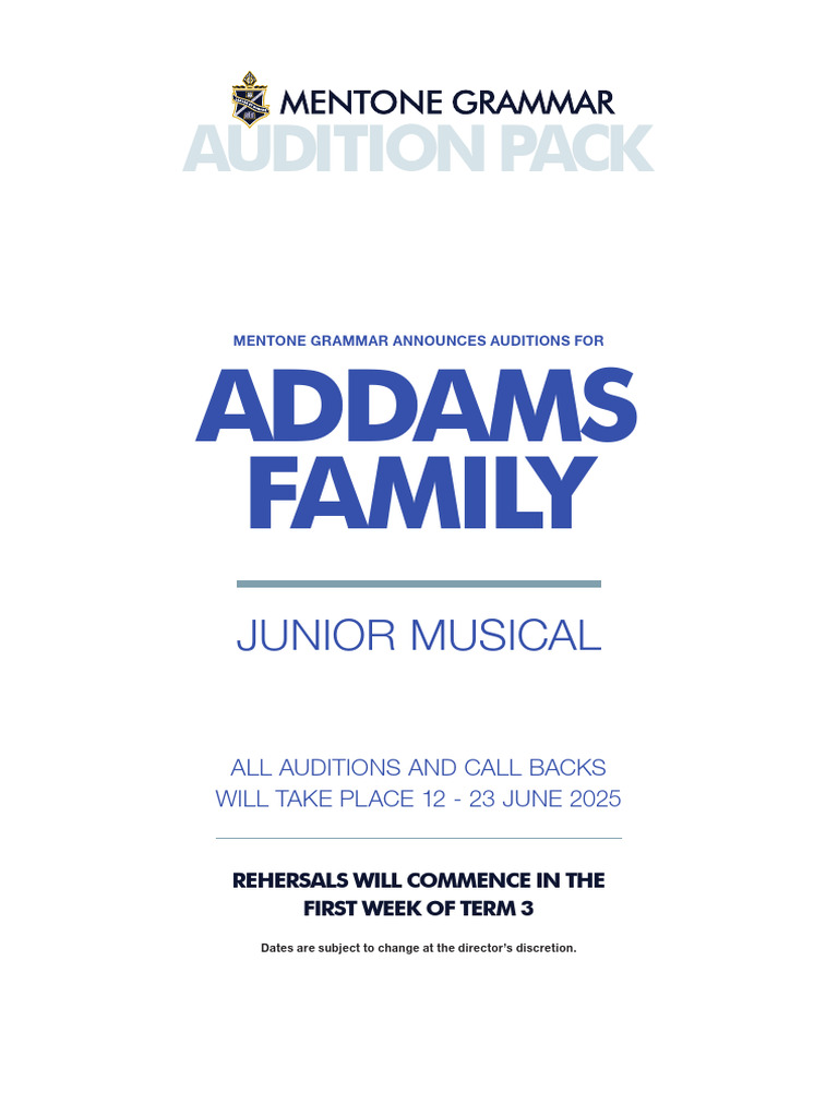 2918 Audition Pack - Addams Family 2025 FA2 | PDF | Audition