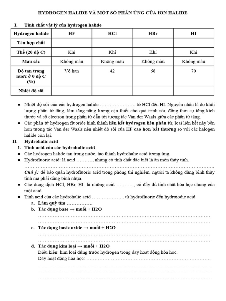 Hydrogen Halide Và Một Số Phản Ứng Của Ion Halide | PDF