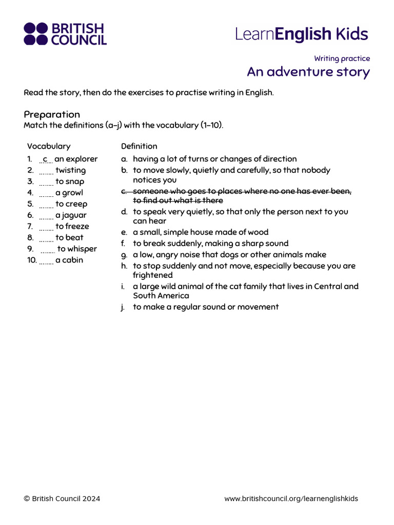 LearnEnglishKids Writing Practice Level 3 An Adventure Story | PDF