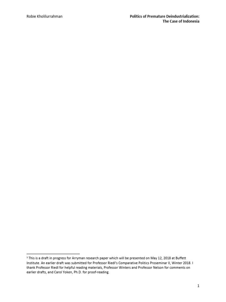 Politics of Premature Deindustrialization The Case of Indonesia Robie ...