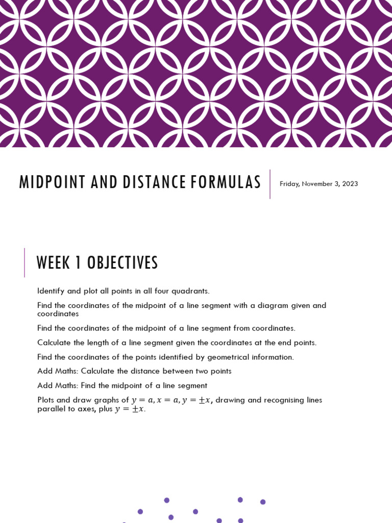 2.1 Midpoint and Distance Formula Y9 Teacher Presentation | PDF | Line ...
