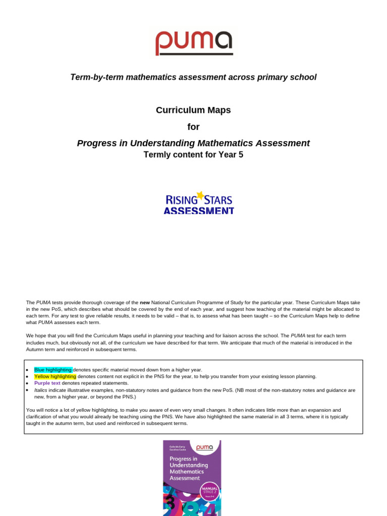 PUMA Curriculum Maps Y5 | PDF | Percentage | Odds