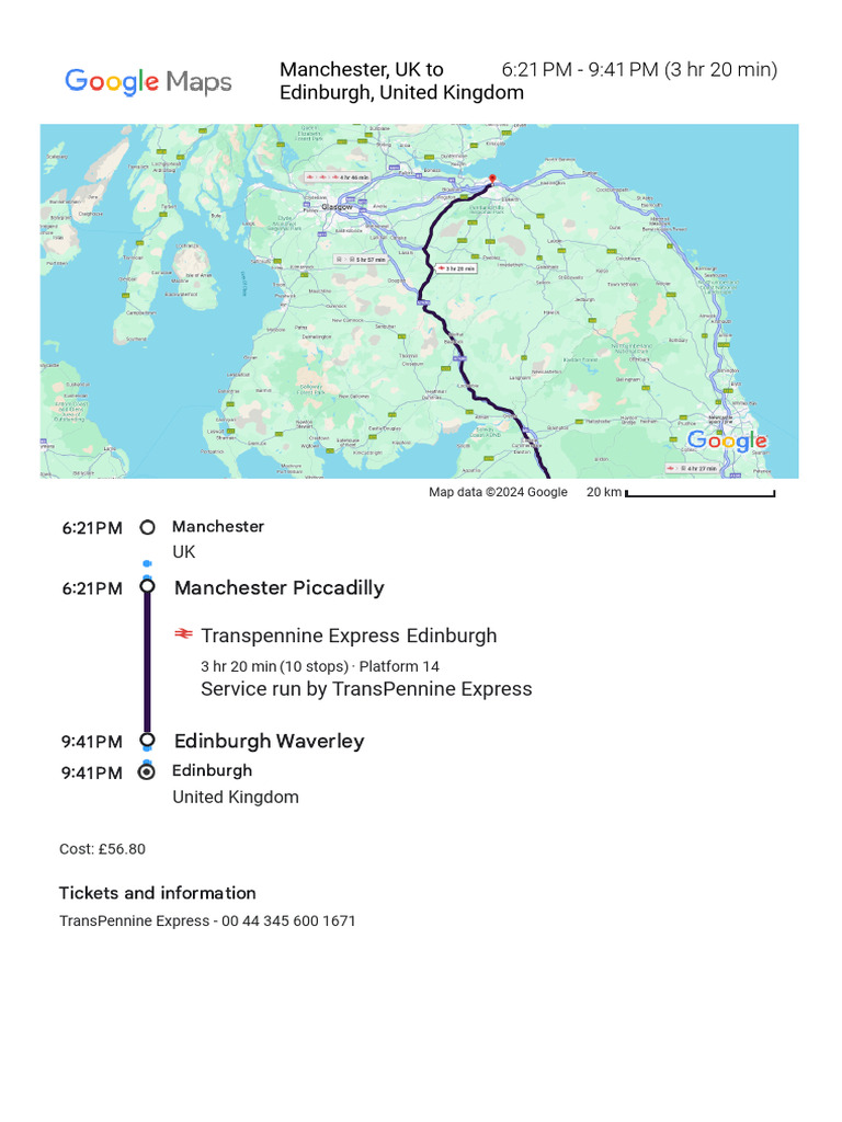 Manchester, UK To Edinburgh, UK - Google Maps | PDF
