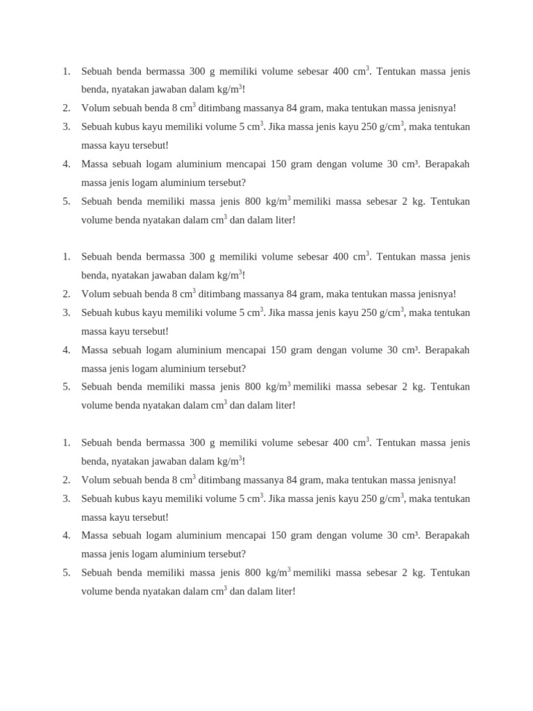 Soal Massa Jenis dan Volume Benda | PDF