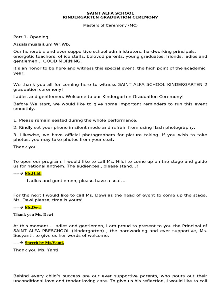 MC Script For Gradution 2019 | PDF