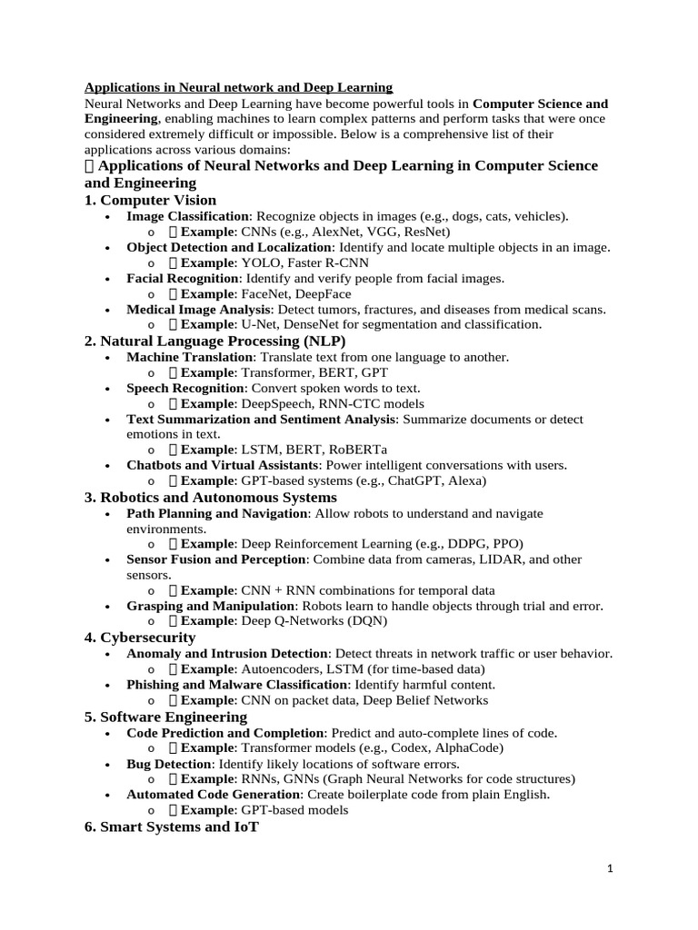 Applications In Neural Network And Deep Learning Pdf Deep Learning Computer Vision