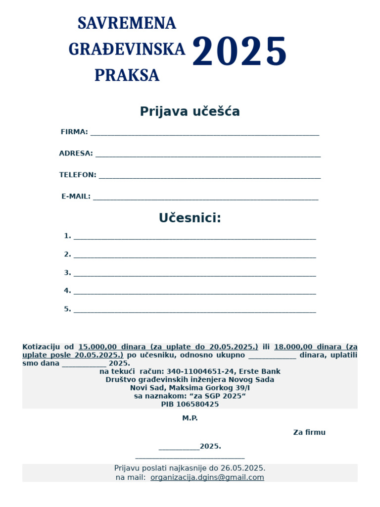 SGP 2025 - Prijava Ucesca | PDF