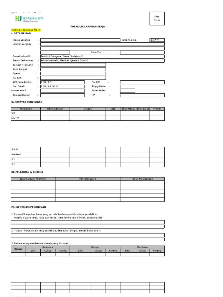 Form Lamaran Kerja | PDF