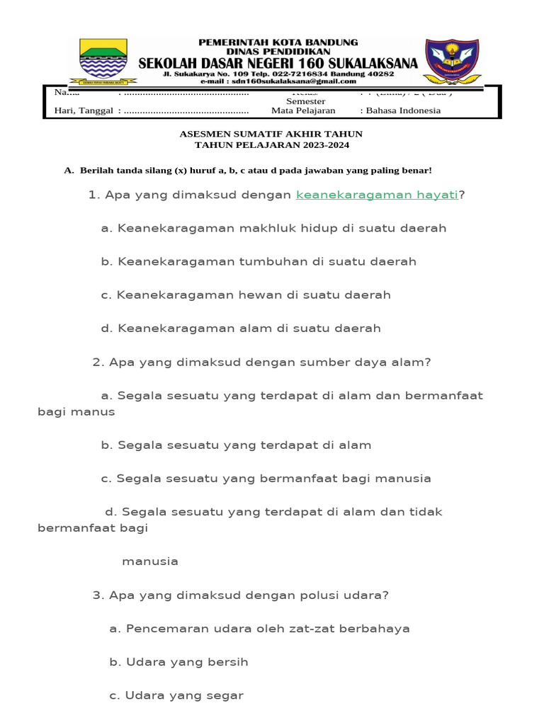 Soal ASAT B.I Kelas 5 | PDF