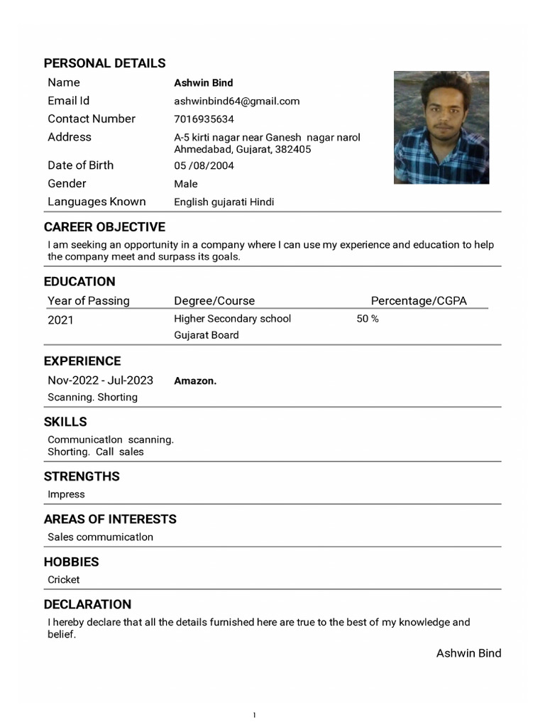 Resume Ashwin Bins Format4 (4) | PDF