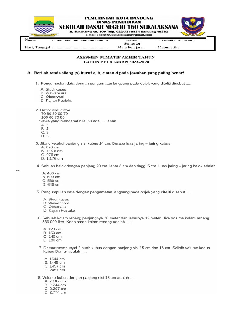 Soal Asat Matematika Kelas 5 | PDF