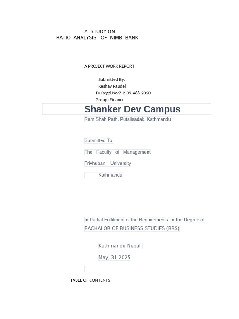 Nimb Bank Ratio Analysis Report | PDF