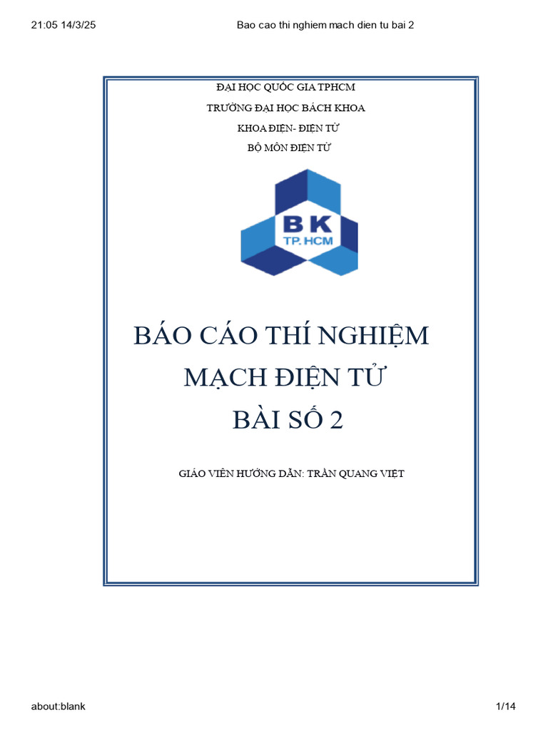 Bao Cao Thi Nghiem Mach Dien Tu Bai 2 | PDF