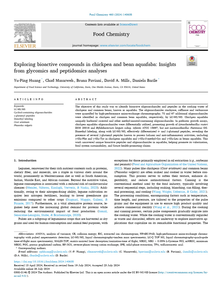 Exploring Bioactive Compounds in Chickpea and Bean Aquafaba, Insights ...