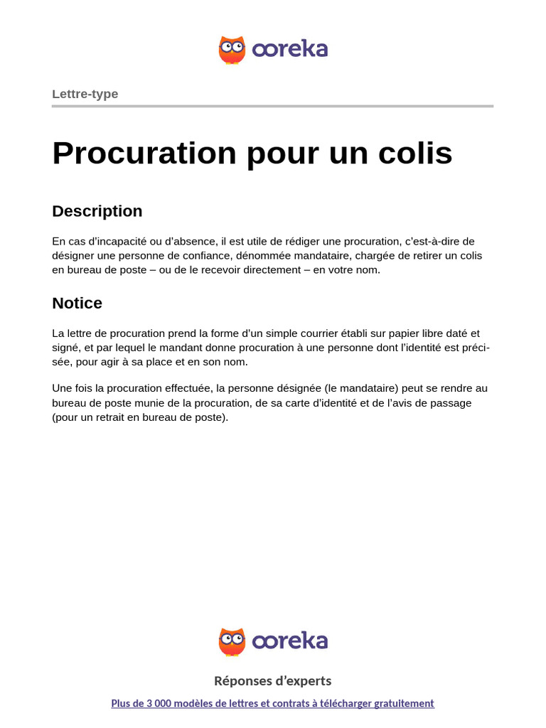 Procuration pour retrait de colis | PDF