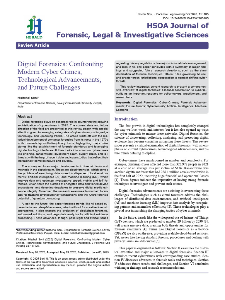 Digital Forensics Confronting Modern Cyber Crimes Technological Advancements and Future ...