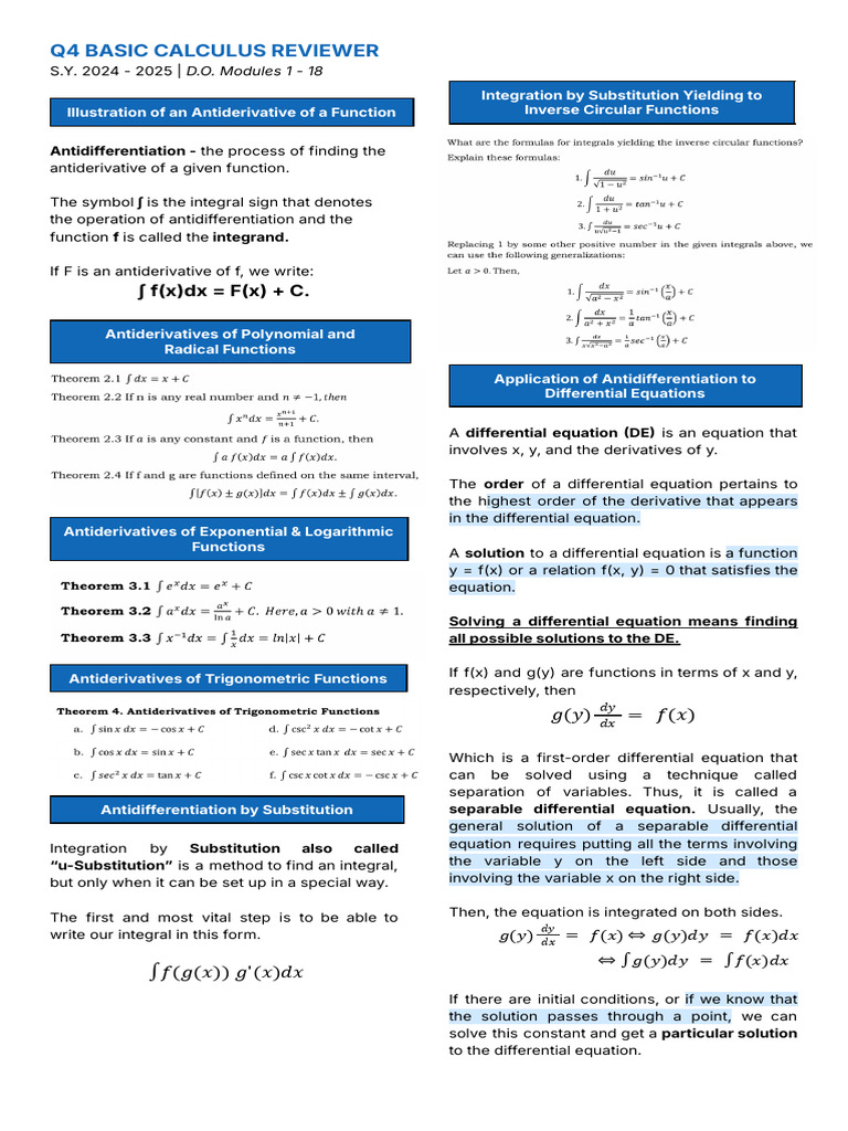Q4 Basic Calculus Reviewer | PDF | Integral | Function (Mathematics)