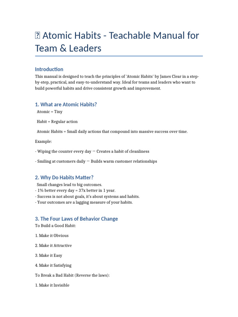 Atomic Habits Manual for Teams | PDF | Habits | Psychology