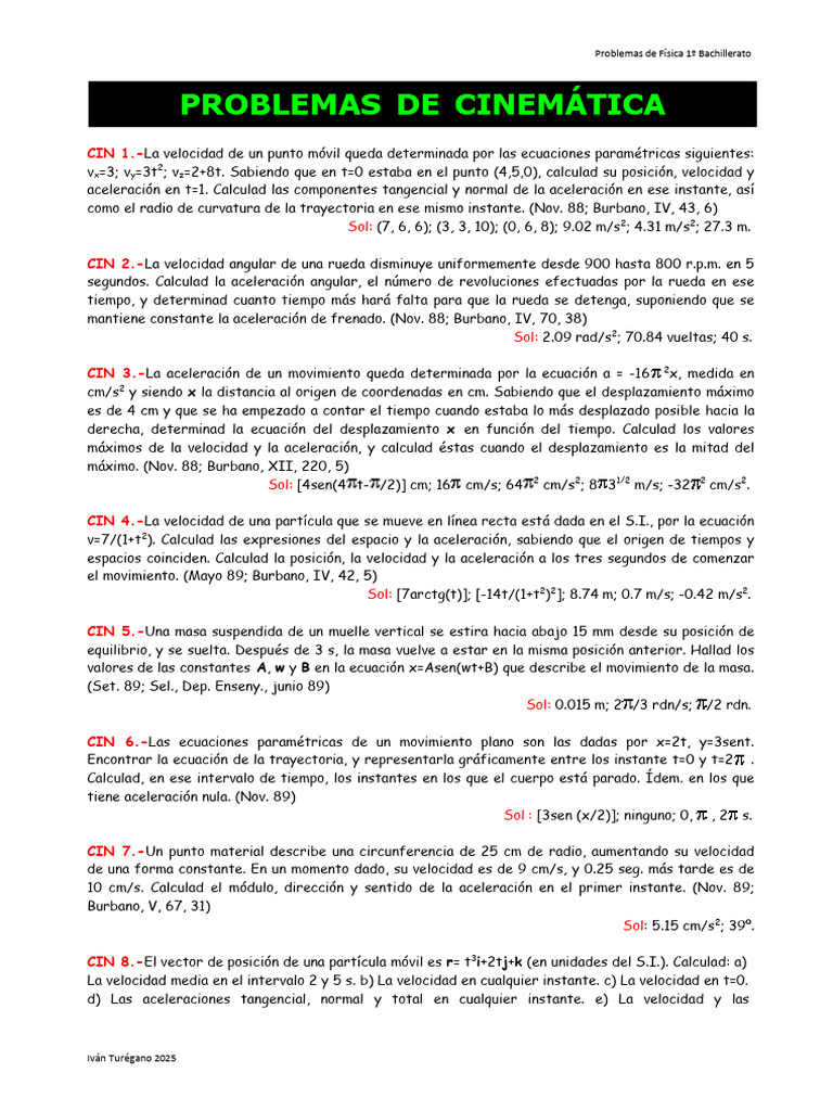 Problemas de Cinematica | PDF | Aceleración | Velocidad