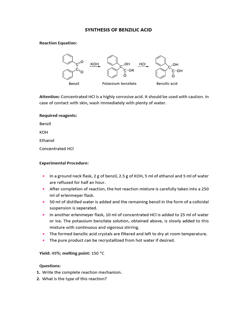 Benzilic Acid Synthesis | PDF