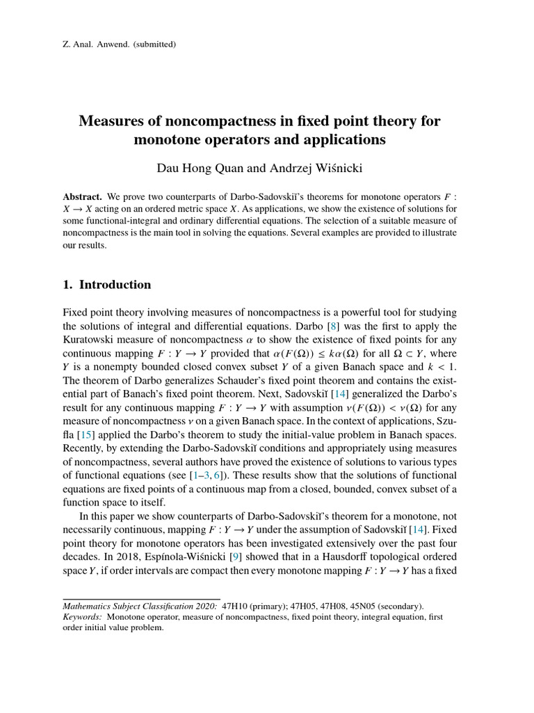 Measures of Noncompactness in Fixed Point Theory | PDF | Measure (Mathematics) | Sequence
