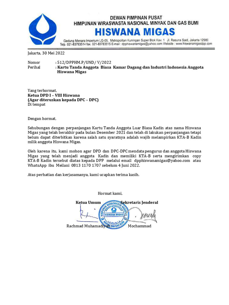 512 - Permintaan KTA B Kadin Anggota Hiswana Migas | PDF