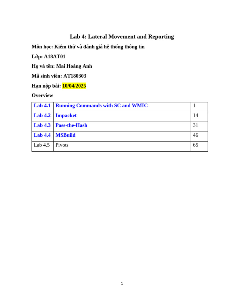 A18AT01 - Lab 4 - Lateral Movement and Reporting (Offical) | PDF