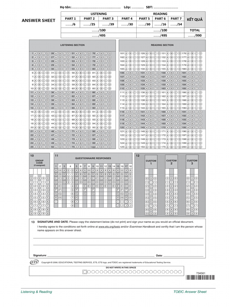 Answer Sheet | PDF