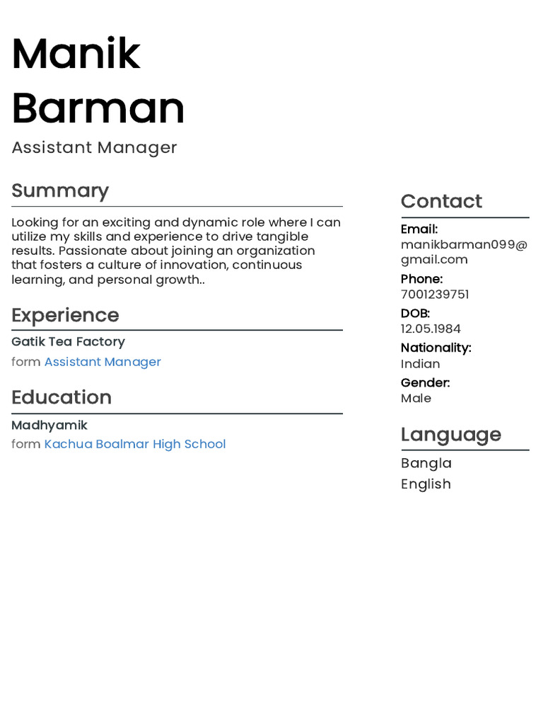 Manik Resume 995 | PDF