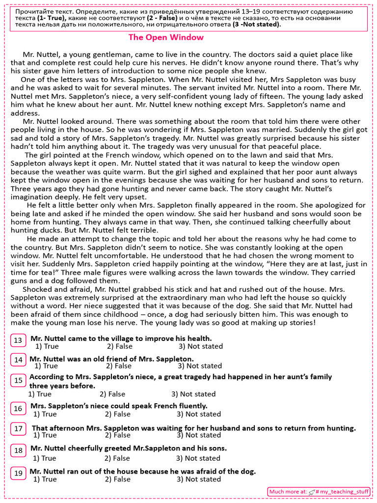 Mrs. Sappleton's Open Window Tragedy | PDF