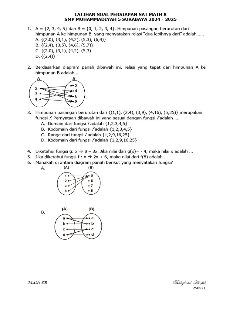 Latihan Soal SAT Math SMP 2024-2025 | PDF