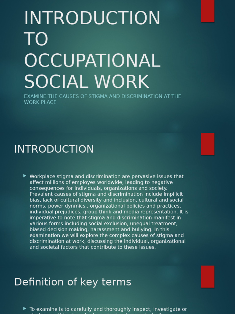 Intro To Occupational Social Work | PDF | Social Stigma | Social Exclusion