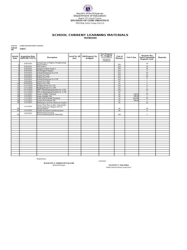 School Current Learning Resource LMs As of May 2025 | PDF | Science