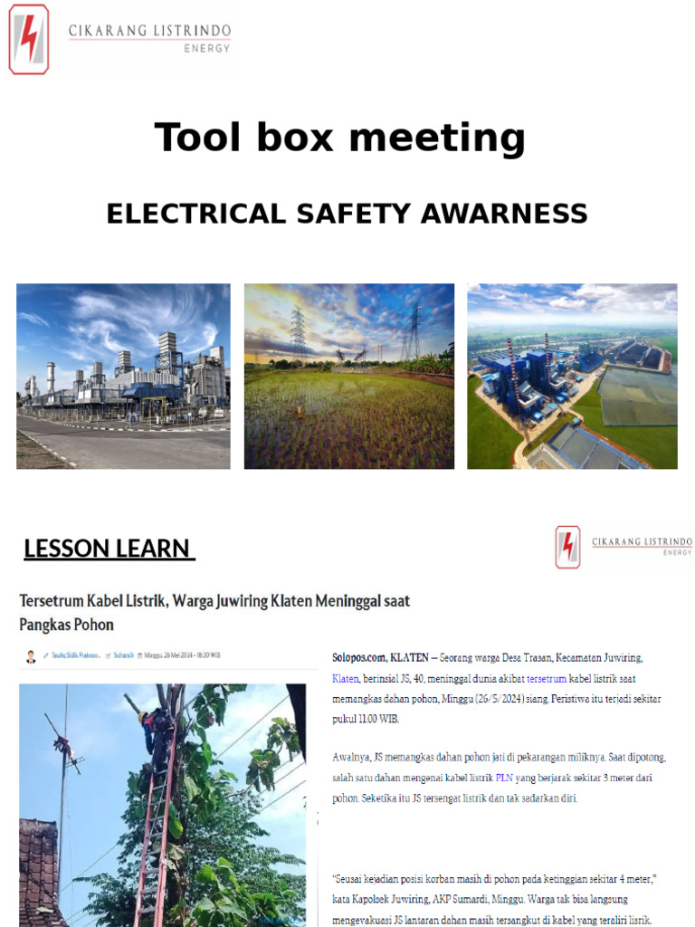 Tool box meeting Electrical safety Awarness | PDF