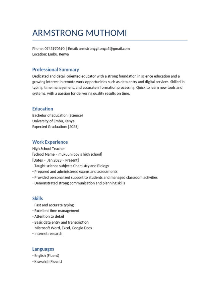 Armstrong Muthomi Resume | PDF